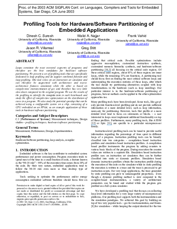 Pdf Profiling Tools For Hardwaresoftware Partitioning Of Embedded Applications
