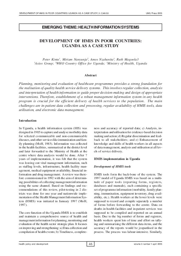 (PDF) EMERGING THEME: HEALTH INFORMATION SYSTEMS- DEVELOPMENT OF HMIS ...