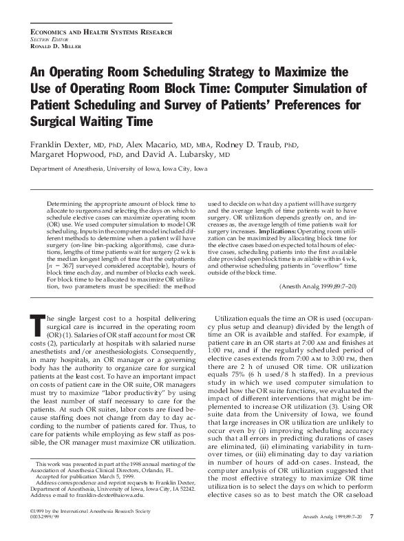Pdf An Operating Room Scheduling Strategy To Maximize The Use Of Operating Room Block Time