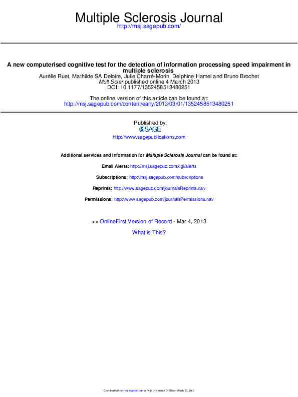 Pdf A New Computerised Cognitive Test For The Detection Of Information Processing Speed