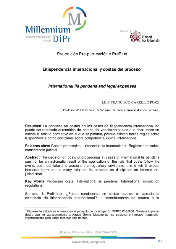 (PDF) litispendencia internacional y costas del proceso