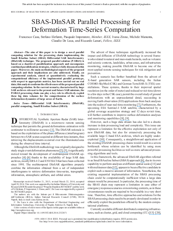 Pdf Sbas Dinsar Parallel Processing For Deformation Time Series Computation