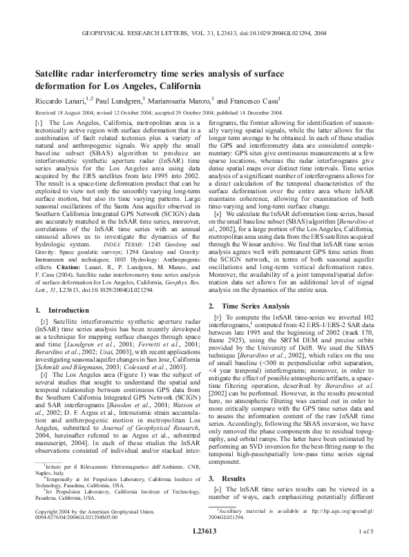 Pdf Satellite Radar Interferometry Time Series Analysis Of Surface Deformation For The