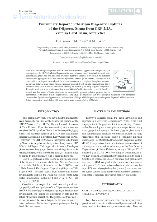 (PDF) Preliminary Report on the Main Diagenetic Features of the ...