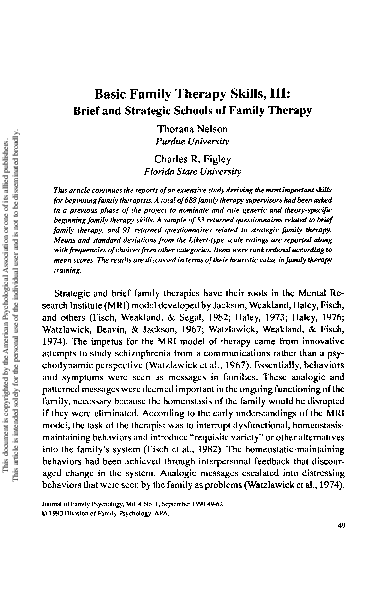(PDF) Basic family therapy skills: III. Brief and strategic schools of ...