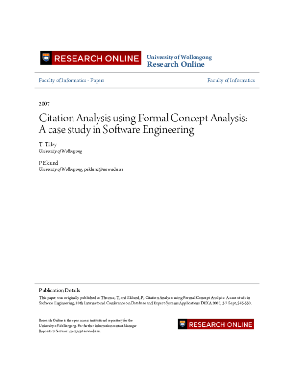 (PDF) Citation Analysis using Formal Concept Analysis: A case study in ...