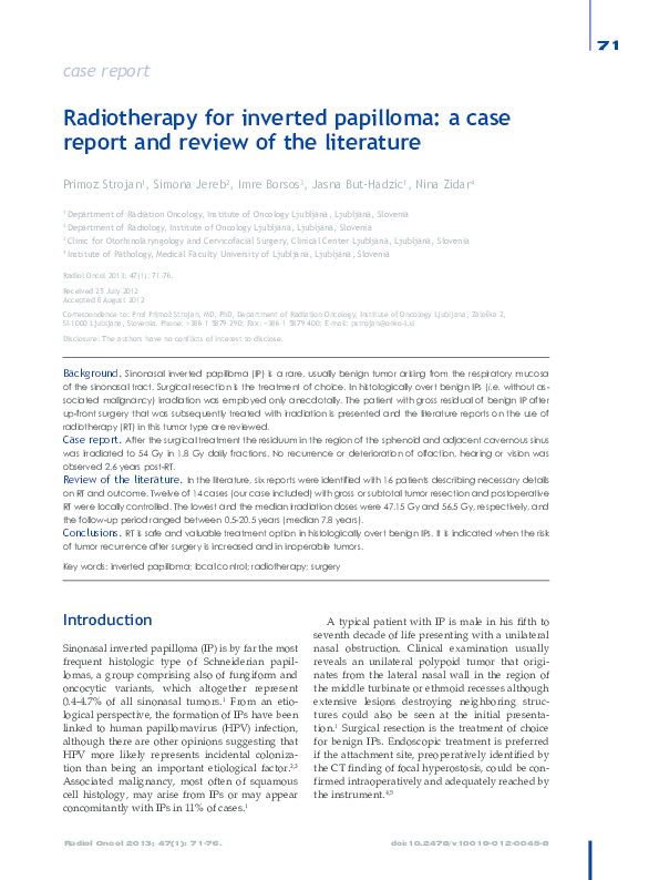 (PDF) Radiotherapy for inverted papilloma: a case report and review of ...