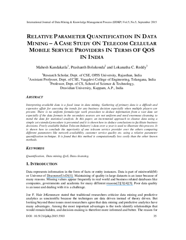 (PDF) RELATIVE PARAMETER QUANTIFICATION IN DATA MINING – A CASE STUDY ON TELECOM CELLULAR MOBILE ...