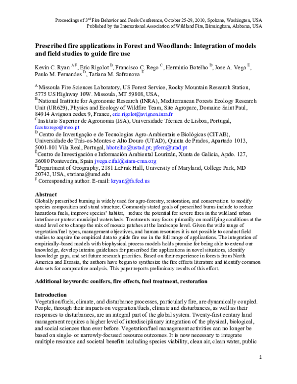 (PDF) Prescribed fire applications in Forest and Woodlands: Integration ...