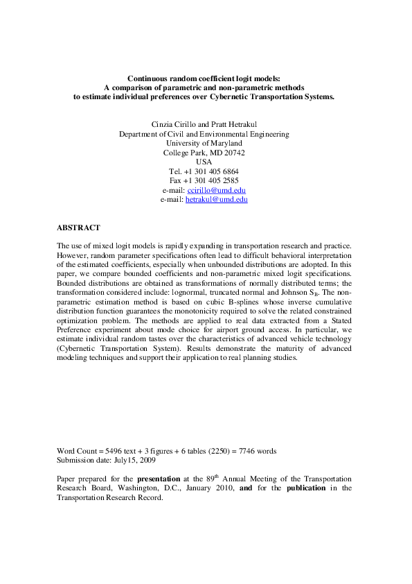 (PDF) Continuous random coefficient logit models: A comparison of parametric and non-parametric ...