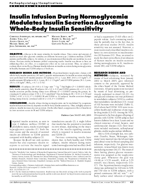 (PDF) Insulin Infusion During Normoglycemia Modulates Insulin Secretion ...