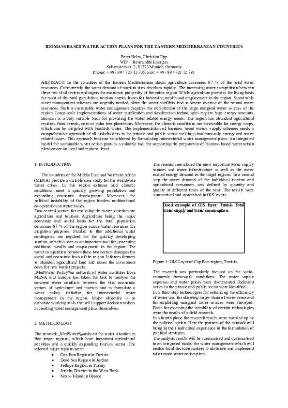 (PDF) BIOMASS BASED WATER ACTION PLANS FOR THE EASTERN MEDITERRANEAN ...