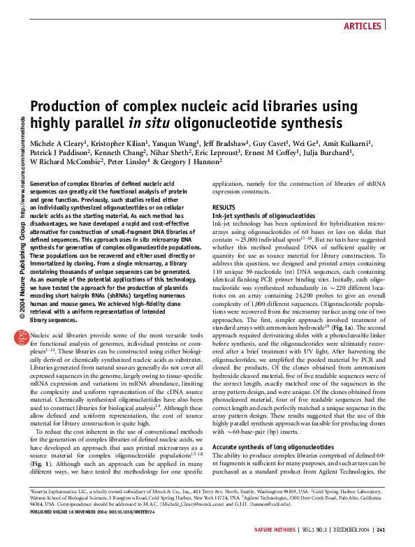 (PDF) Production of complex nucleic acid libraries using highly ...