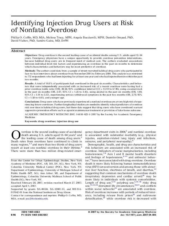 (PDF) Identifying Injection Drug Users at Risk of Nonfatal Overdose
