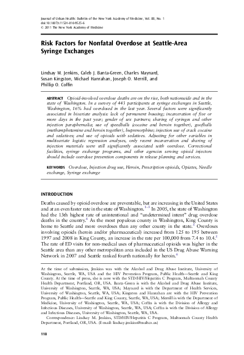 (PDF) Risk Factors for Nonfatal Overdose at Seattle-Area Syringe Exchanges