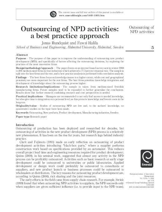 (PDF) Outsourcing of NPD activities: a best practice approach