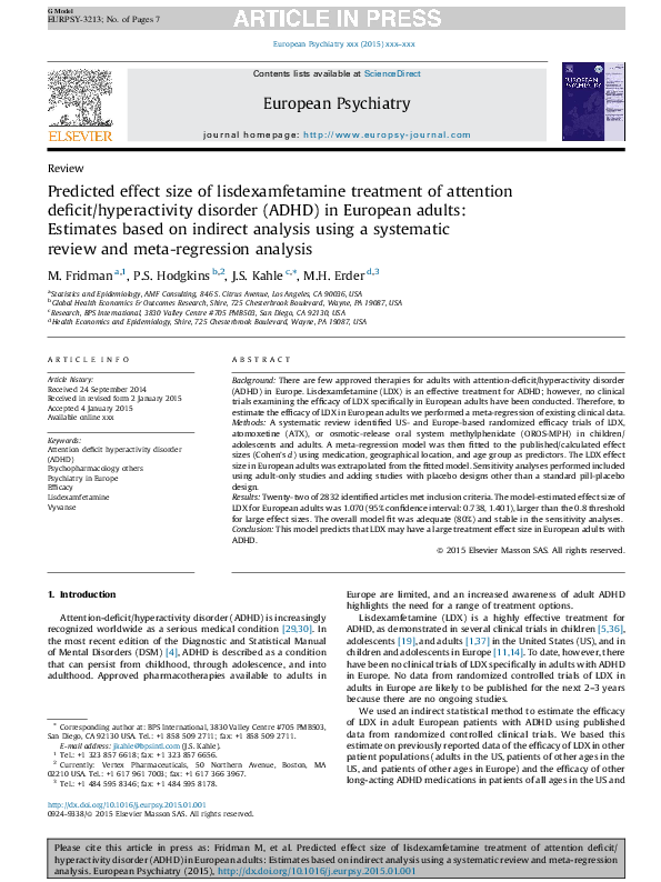 (PDF) Predicted effect size of lisdexamfetamine treatment of attention ...