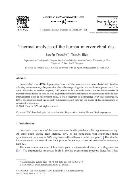 (PDF) Thermal analysis of the human intervertebral disc