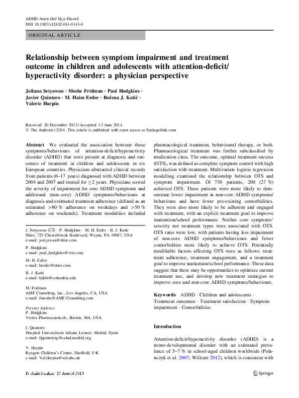 (PDF) Relationship between symptom impairment and treatment outcome in children and adolescents ...