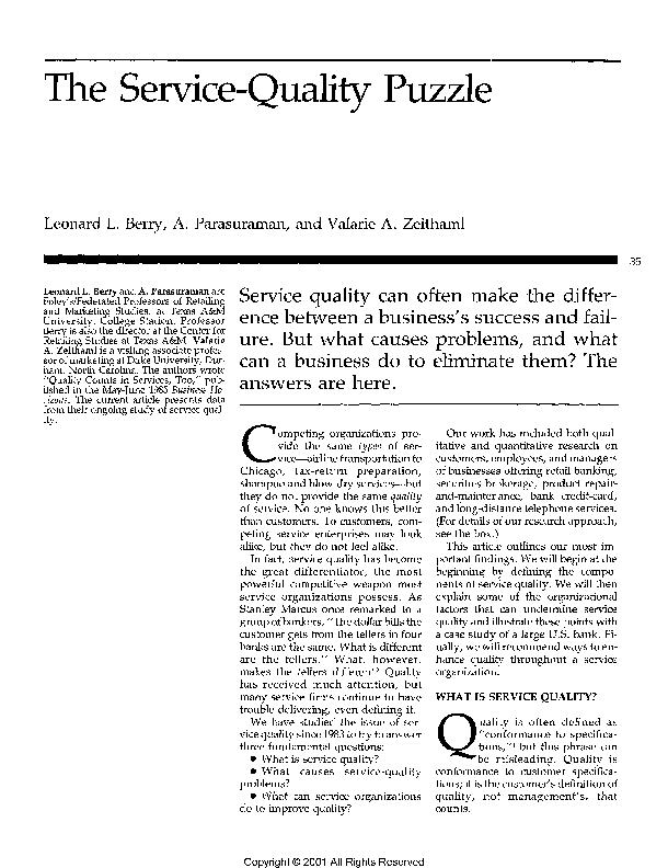 (PDF) The service-quality puzzle