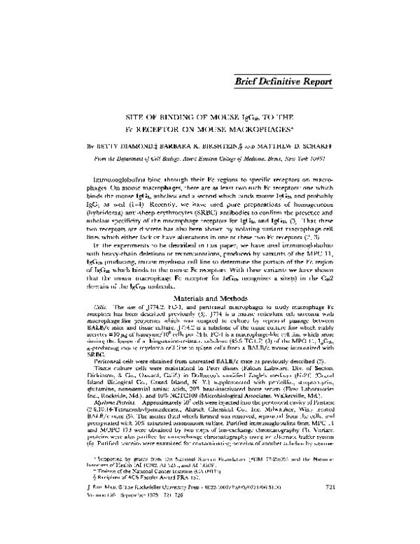 (PDF) Site of binding of mouse IgG(2b) to the Fc receptor on mouse ...