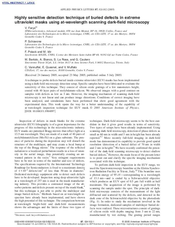 (PDF) Inspection of EUVL mask blank defects and patterned masks using ...