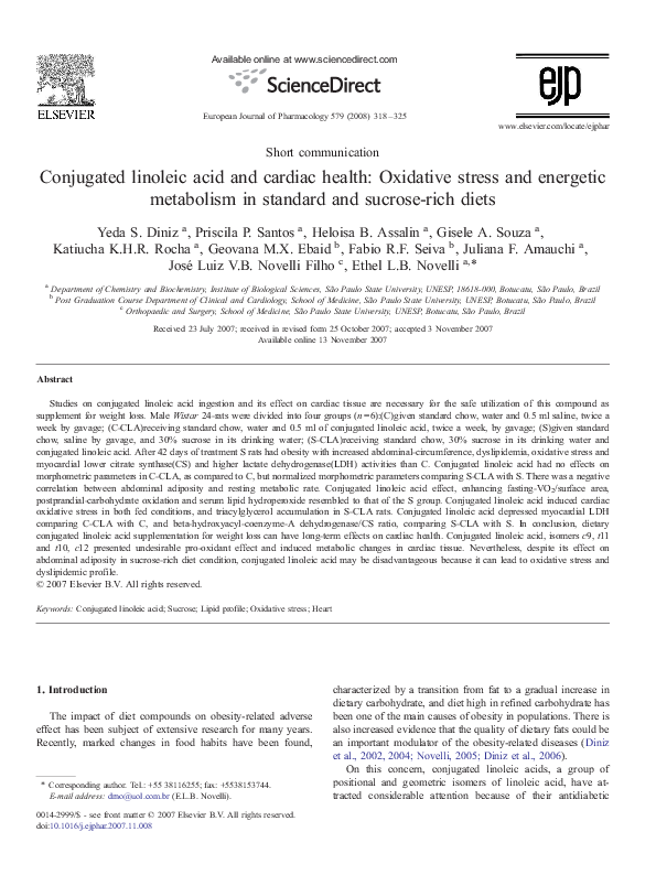 (PDF) Conjugated linoleic acid and cardiac health: Oxidative stress and energetic metabolism in ...