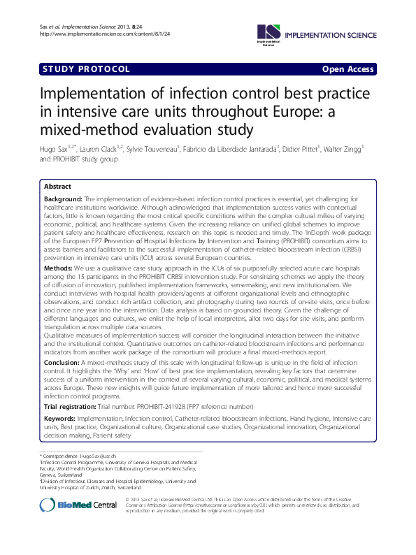 (PDF) Implementation of infection control best practice in intensive ...