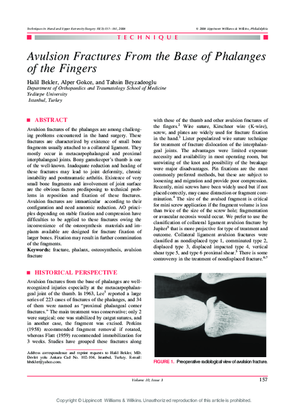 (PDF) Avulsion Fractures From the Base of Phalanges of the Fingers