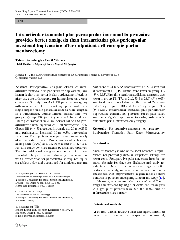 (PDF) Intraarticular tramadol plus pericapsular incisional bupivacaine ...