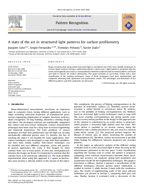 Pdf A State Of The Art In Structured Light Patterns For Surface