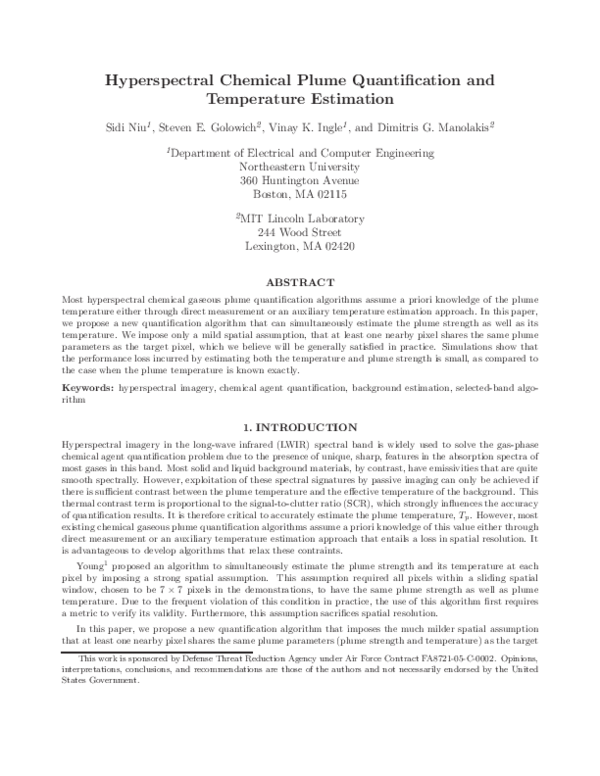 Pdf Hyperspectral Chemical Plume Quantification And Temperature Estimation