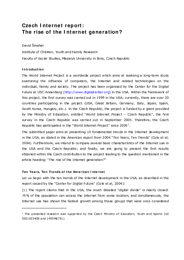 (PDF) Czech internet report: The rise of the internet generation?