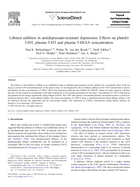 (PDF) Lithium addition in antidepressant-resistant depression: Effects ...