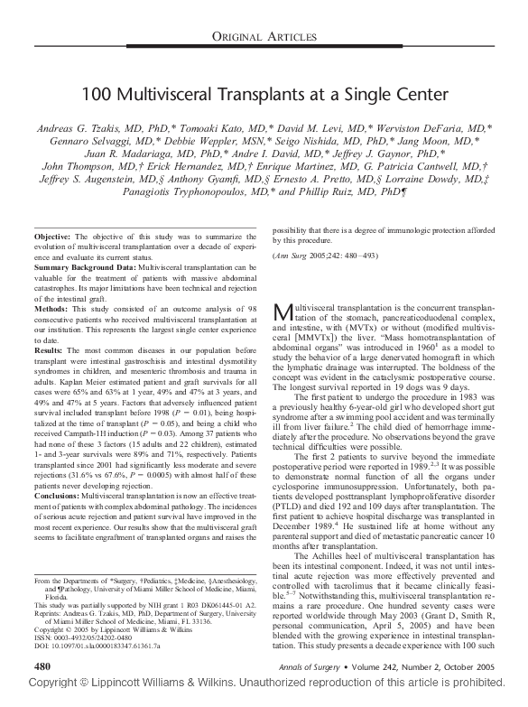 (PDF) 100 multivisceral transplants at a single center