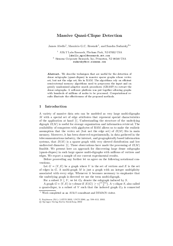 (PDF) Massive Quasi-Clique Detection