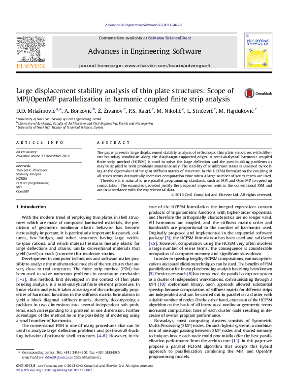 (PDF) Large displacement stability analysis of thin plate structures: Scope of MPI/OpenMP ...