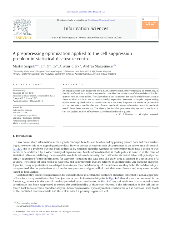 (PDF) A preprocessing optimization applied to the cell suppression problem in statistical ...