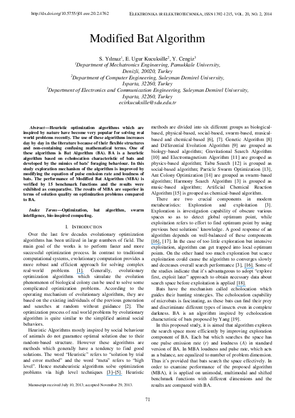 Pdf Modified Bat Algorithm