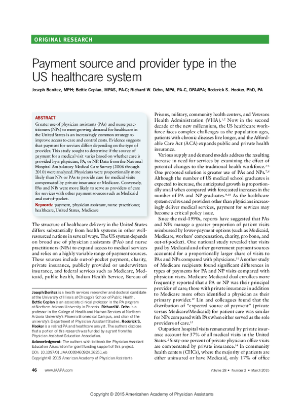 (PDF) Payment source and provider type in the US healthcare system