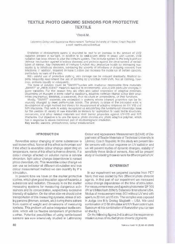 (PDF) Textile photo chromic sensors for protective textile