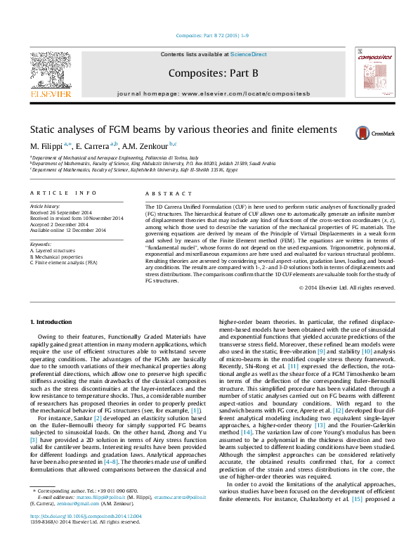 Pdf Static Analyses Of Fgm Beams By Various Theories And Finite Elements