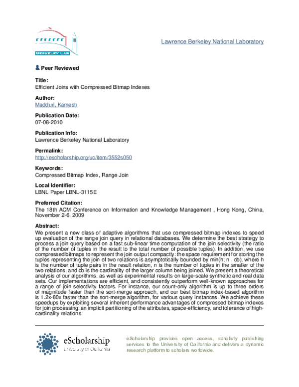 Pdf Efficient Joins With Compressed Bitmap Indexes