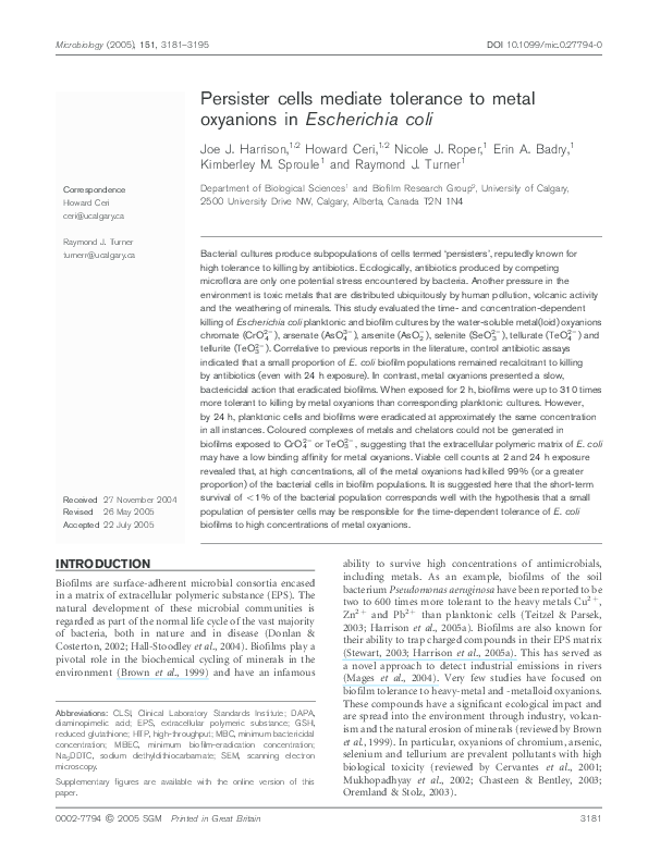 (PDF) Persister cells mediate tolerance to metal oxyanions in ...