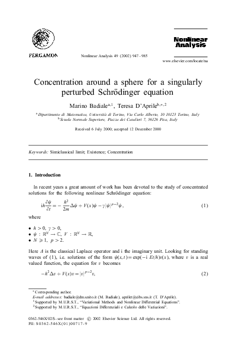 (PDF) Concentration around a sphere for a singularly perturbed ...