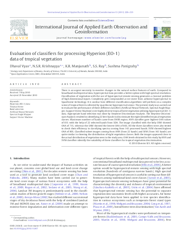 (PDF) Evaluation of classifiers for processing Hyperion (EO-1) data of ...