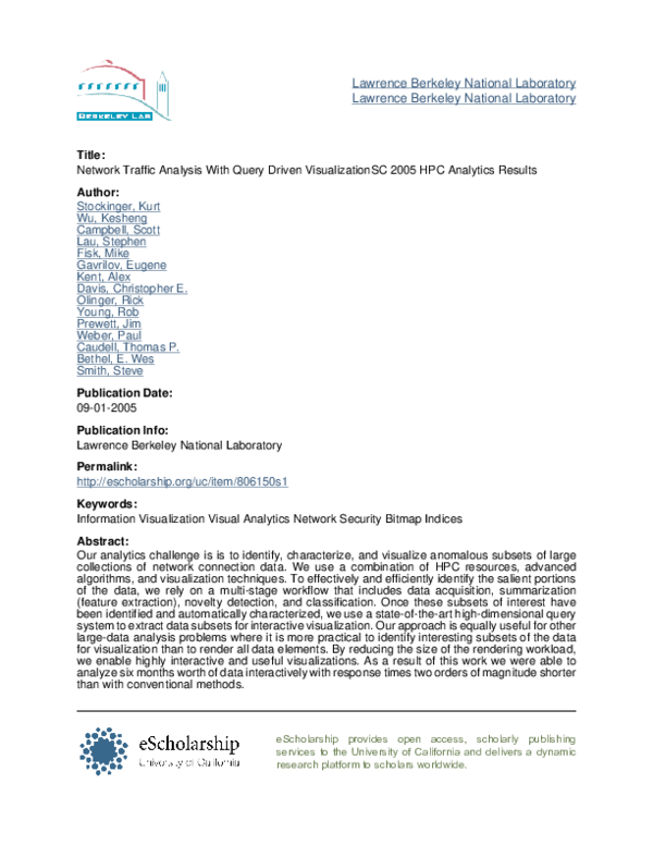 Pdf Network Traffic Analysis With Query Driven Visualization Sc 2005 Hpc Analytics Results