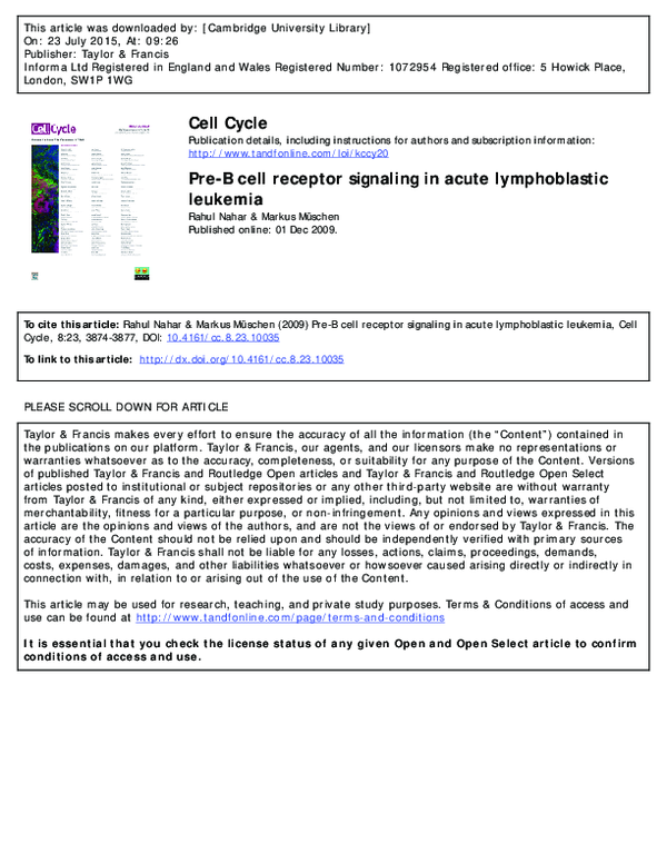 (PDF) Pre-B cell receptor signaling in acute lymphoblastic leukemia