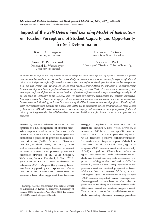 (PDF) Impact of the Self-Determined Learning Model of Instruction on ...