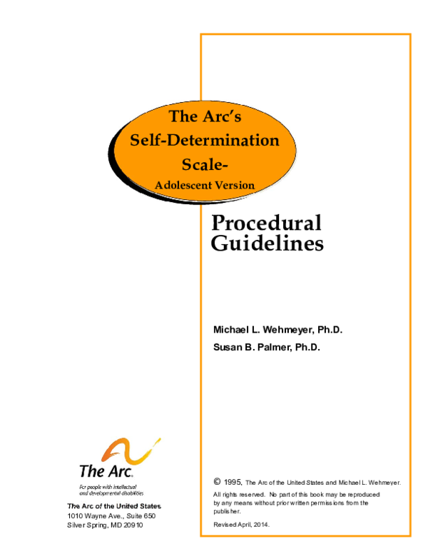 (PDF) The Arc's Self-Determination Scale-Adult Version Procedural ...
